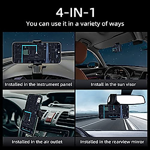 QERRPY Car Phone Holder Mount, Clip On Auto Dashboard & Air Vent & Sun Visor, 360 Degree Rotation One Hand Operation, Fits Most Vehicle and Phones