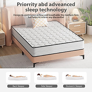 10 Inch Queen Size Mattress with Innerspring and Foam, Hybrid Mattress Queen with Fiberglass Free, Medium Firm Spring Mattress, Queen Size Mattress in A Box, Pressure Relief, 80"L X 60"W X 10"Th