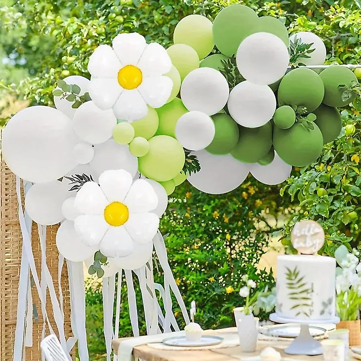 Ipalmay Daisy Balloon Arch Kit for Girls Party Decorations, Flower Theme Green White Balloons Garland for Baby Shower Bridal Shower Graduation Jungle Birthday Party Summer Wedding Photography Props