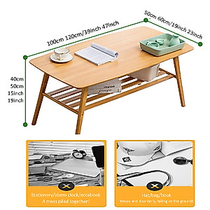 Coffee Table Bamboo,Rectangular Coffee Table with Storage Open Shelf,2-Tier Coffee Table,mid-Century Center Table,Modern Wood End Table Side Table for Living Room Sitting Room Furniture