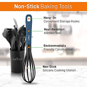 NutriChef 10-Piece Non-stick Heat Resistant Silicone Kitchen Gadgets Cookware Tools, Cooking Utensils Set with Holder, Pots & Pans Accessories NCUTL10DS (Blue/Black), 1