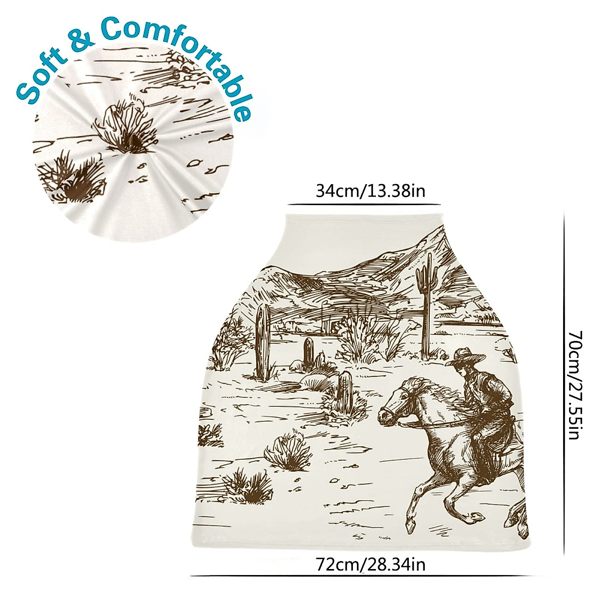 xigua Soft Baby Car Seat Covers Canopy for Infants Strollers Canopies for Newborns Babies Nursing Apron Cover for Breastfeeding, Western Desert Cowboy