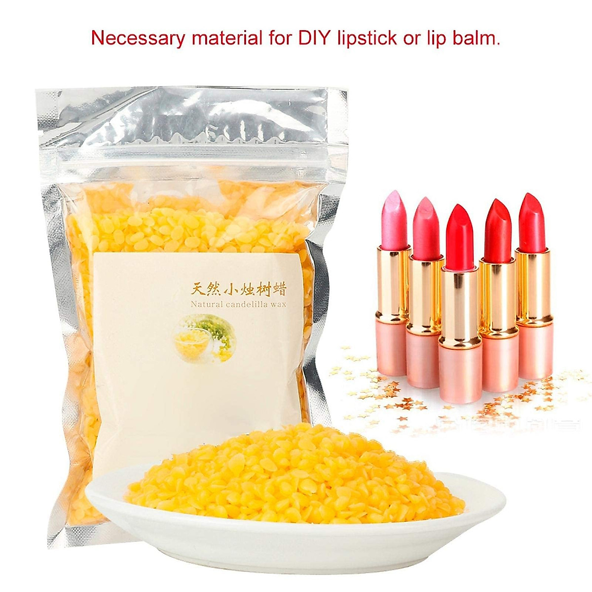 100g Natural Plant Beeswax Pellets Yellow Wax with Resealable Cupuacu Freshness Storage Bag- Food & Cosmetic Grade 100% Natural And Pure Wax For Balm, Lipstick Making (A Lipstick/0.8g Wax)