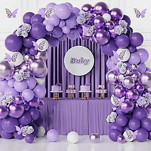 DUILE 60Pcs Metallic Purple and White Latex Lavender Lilac Balloons 12inch Purple Confetti Balloons for Birthday Bridal Shower Wedding Party Decorations