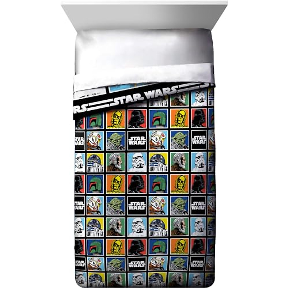 Star Wars Classic Grid Full Comforter - Super Soft Kids Reversible Bedding features Darth Vader, Stormtrooper, and Chewbacca - Fade Resistant Polyester Microfiber Fill (Official Star Wars Product)