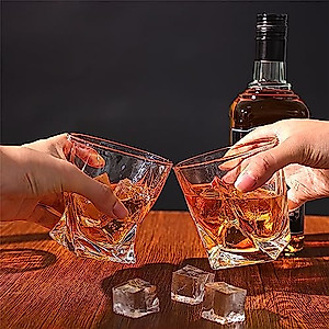 CUCUMI 4pcs 10oz Whiskey Rocks Glasses Old Fashioned Cocktail Glasses,Sphere Ice Molds, for Bourbon Scotch Drinking Bar Glassware Gifts