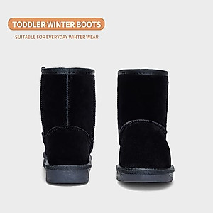 Vepose Boy's Girl's Snow Boots Black Cow Suede Leather Warm Classic Booties for Big Kids Size 4(CTX827 Black 04)