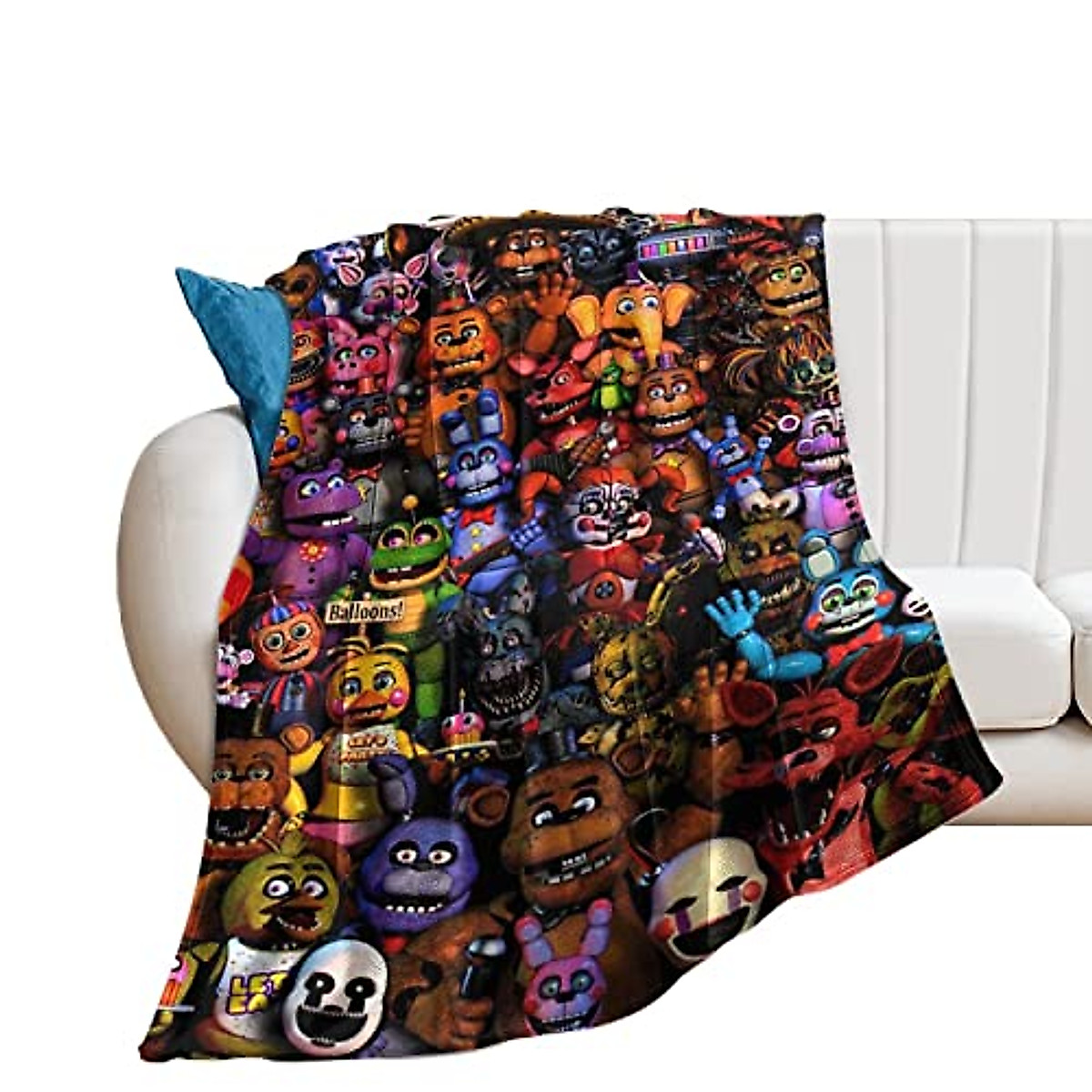 Anime Throw Blanket Cartoon FNAF Bear Printing Ultra-Soft Flannel Blankets Christmas Decor Sofa Nap Quilt for Living Room Couch Bed 60"x50"