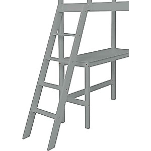 DNYN Twin Size High Loft Bed for Kids,Solid Wood Bedframe with One Desk & Four Shelves & Angle Ladder & Safety Guardrail for Boys and Girls,No Box Spring Needed,79.7"x63.4"x68.3", Gray