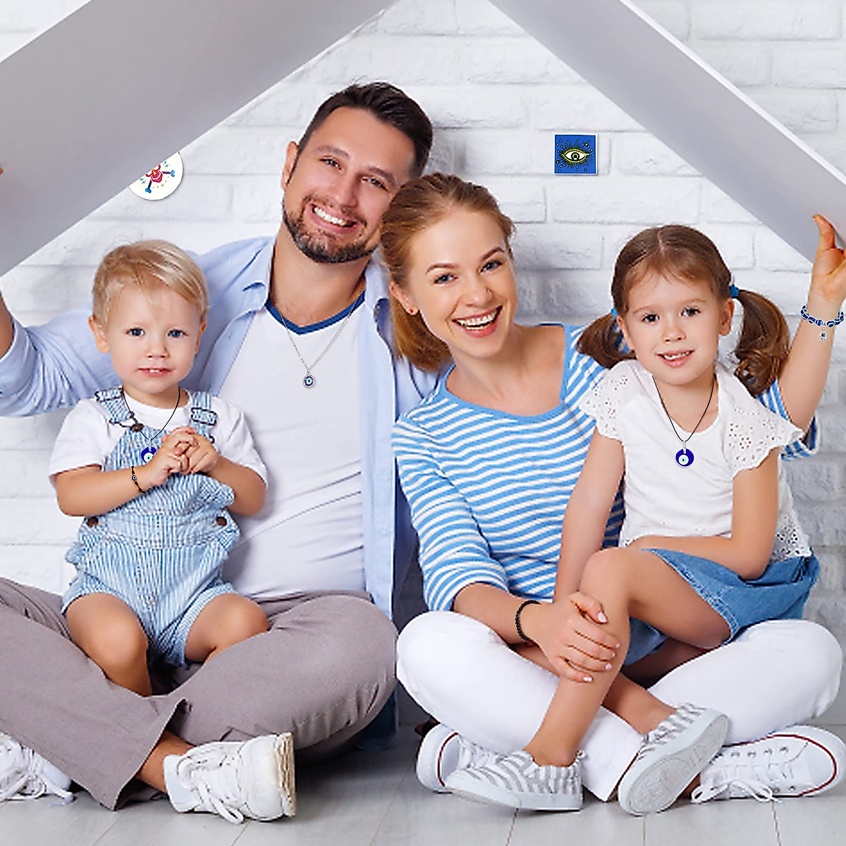 YADOCA 12/15Pcs Evil Eye Necklace for Women Men Bracelets Earring Ring Keychain Hamsa Hand Pendant Turkish Protection Jewelry Set with 50Pcs Evil Eye Stickers