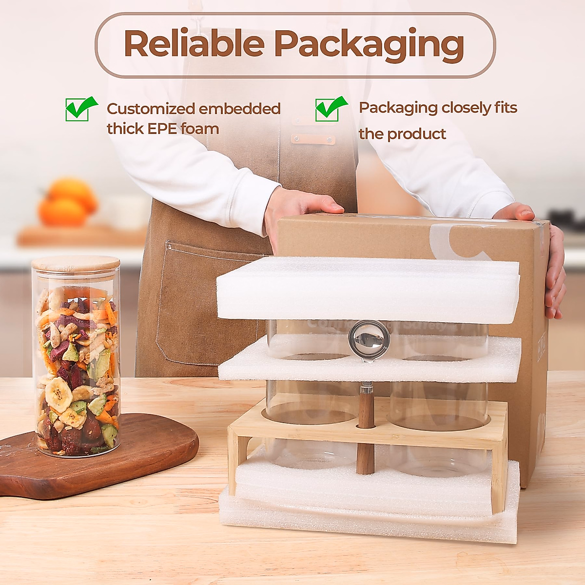 ComSaf Glass Coffee Container with Shelf, 2PCS Coffee Bean Storage Jars, 44 OZ Coffee Canister with Scoop, Glass Canister with Airtight Lid for Kitchen Coffee Station Organizer for Coffee, Sugar, Tea