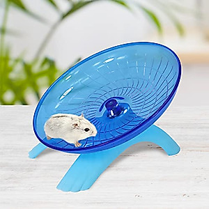 Wontee Hamster Flying Saucer Silent Running Exercise Wheel for Gerbil Rat Mouse Hedgehog Small Animals (Blue)