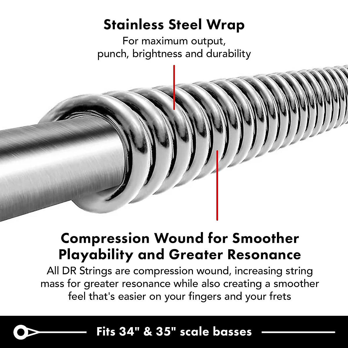 DR Strings HI-BEAMS - Stainless Steel 5-String Bass Guitar Strings, 45-125, Round Core