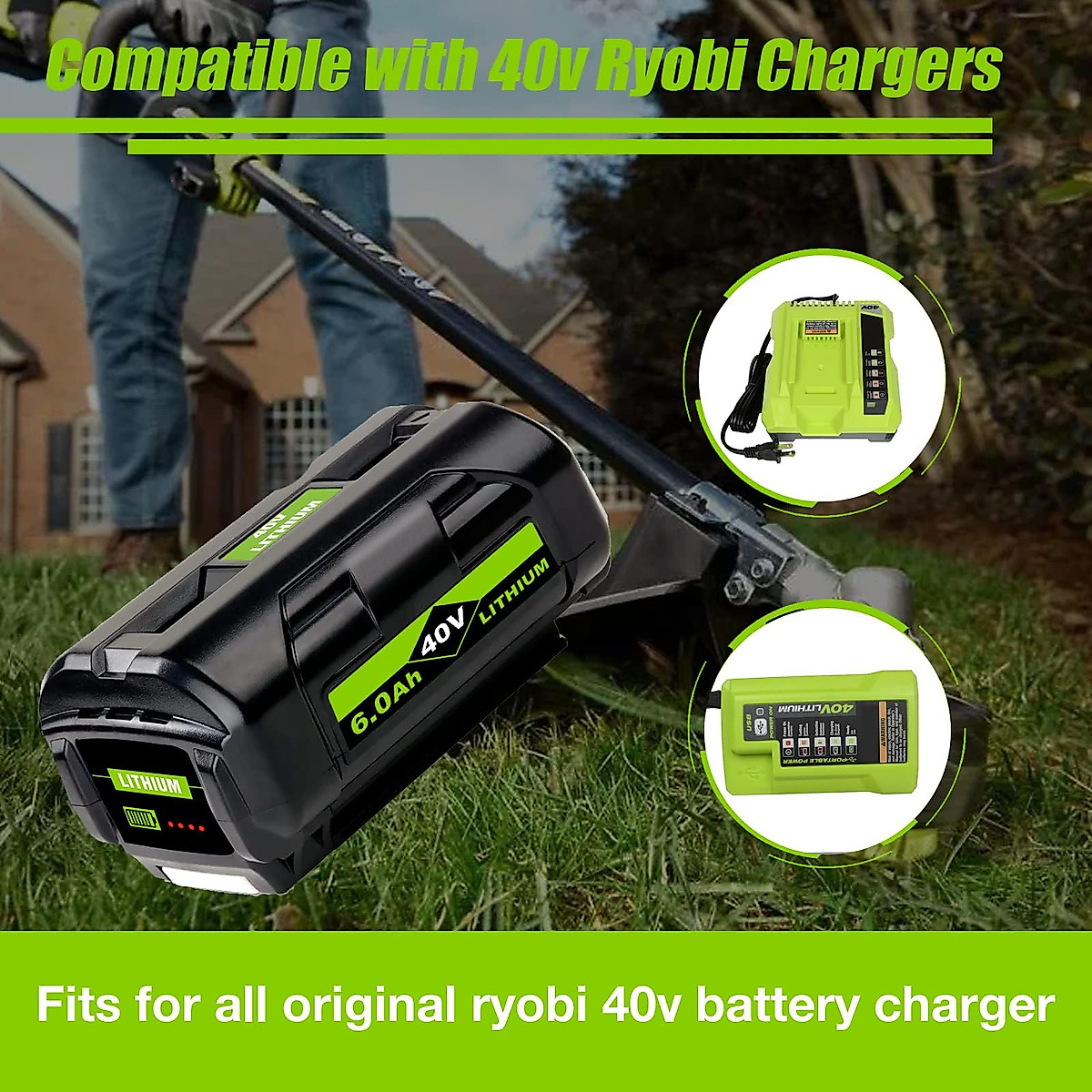 Xocdvso 6.0Ah 40V Lithium Battery Replacement for ryobi 40v Battery Compatible with 40v ryobi Battery OP4015 OP4026 OP40201 OP40261 OP4030 OP4040 OP40401 OP4050 OP40501 OP40601