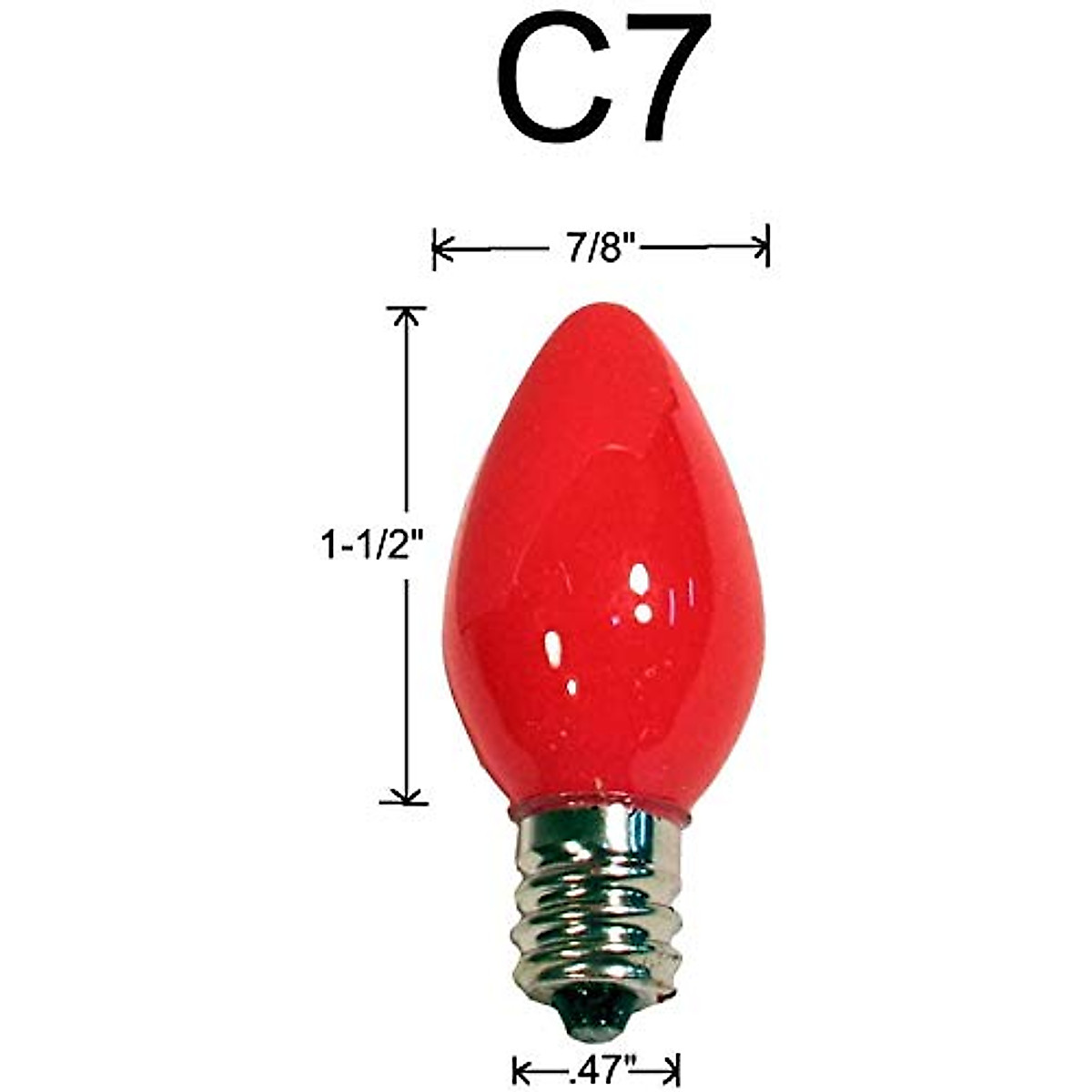 Creative Hobbies® Box of 25 Light Bulbs, Ceramic Opaque Red, Steady Burning, 7 Watt Incandescent, C7 Candelabra Base - Great for Christmas Strings and Decorative Lights