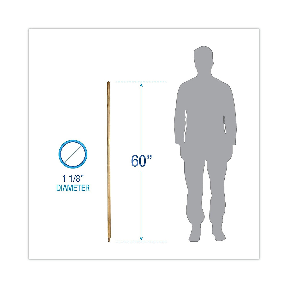 Boardwalk 137 Heavy-Duty Threaded End Lacquered Hardwood Broom Handle, 1 1/8-Inch Dia. x 60 Long