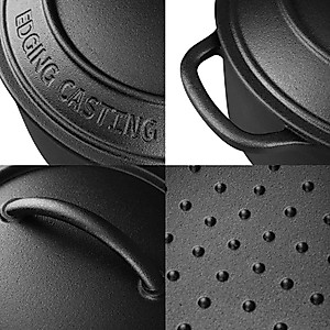 EDGING CASTING Pre-Seasoned Cast Iron Dutch Oven Pot with Lid Dual Handle, Round 5 Quart, Black