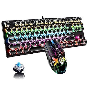 Ltvystore Retro Typewriter Keyboard and Mouse Combo,Black Mechanical Keyboard Blue Switch with 9 True RGB Backlight Modes, Cool Light Up Keyboard and Mouse for Gaming,Work,Mac,PC,Windows