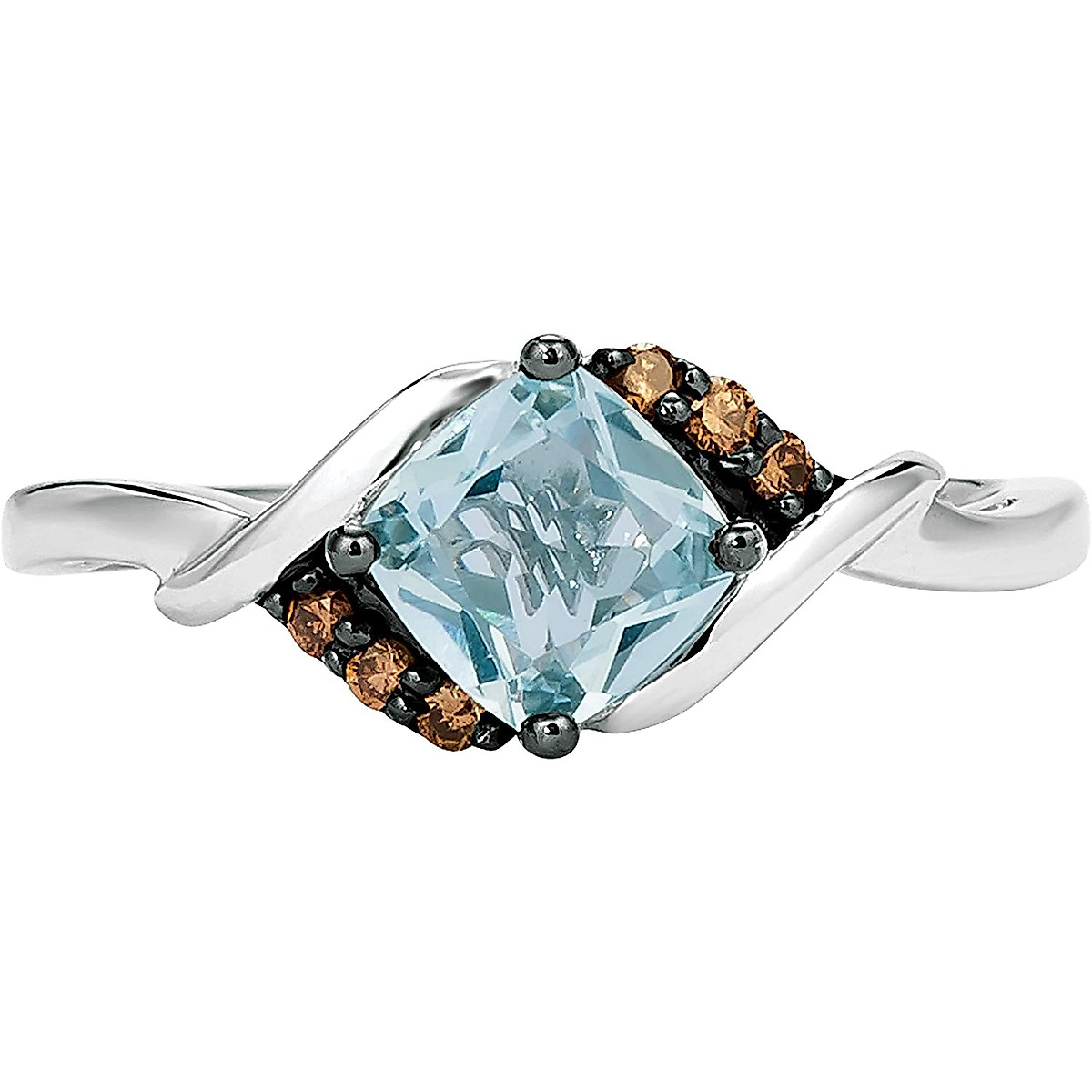 LE VIAN 5/8 Carat Cushion Cut Blue Aquamarine and Chocolate Diamond Twist Ring for Women in 14k White Gold (Fancy Brown, SI1-SI2) Anniversary Promise Ring Size 5.25
