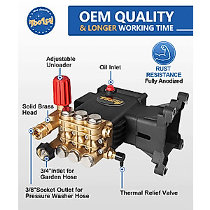 TOOLCY Pressure Washer Pump Max 4000 PSI 4.2 GPM, 1" Shaft Horizontal Gas Power Washer Pump Replacement, Direct Drive Triplex Plunger Replacement Pump with Pressure Adjustment Unloader, 5 Nozzle Tips