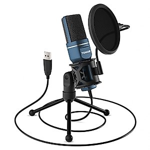TONOR USB Microphone, Computer Cardioid Condenser PC Gaming Mic with Tripod Stand & Pop Filter for Streaming, Podcasting, Vocal Recording, Compatible with Laptop Desktop Windows Computer, TC-777