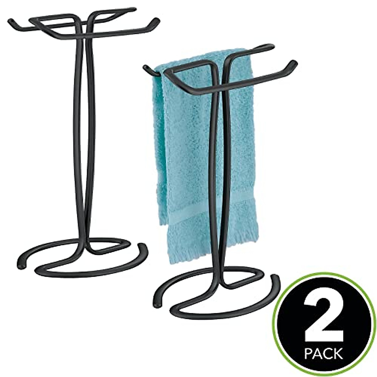 mDesign Metal Countertop Hand Towel Holder - Double-Sided Stand for Bathroom and Vanity Hand Towels and Small Guest Towels - Counter Towel Holder for Bathroom - Spira Collection, 2 Pack, Black