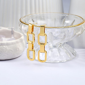 PERNNLA PEARL Paperclip Chain Link Drop Dangle Earrings for Women Dainty 18K Gold Geometric Long Earring Simple Trendy Statement Earrings Women Jewelry