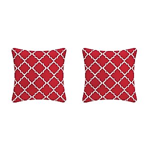 FBTS Prime Pack of 2 Outdoor Waterproof Decorative Throw Pillow Covers for Patio Furniture, 18x18 Inch Fade Resistant Patio Garden Cushions for Couch Bed Sofa, Geometric Red