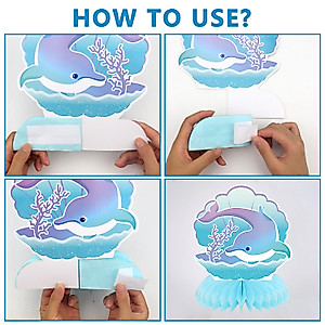 Dolphin Party Decorations , Include Happy Birthday Banner, Cake Toppers , Dolphin Theme Garland, Balloons, Stickers, Honeycomb Centerpieces, for Ocean DolphinTheme Birthday Baby Shower Party Supplies