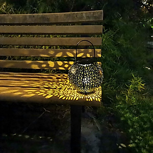 FLJZCZM Hanging Solar Lantern Outdoor Solar Powered Garden Lights Waterproof with Metal Retro Design for Patio Yard Garden Tabletop Dwcoration,1 Pack(Black)