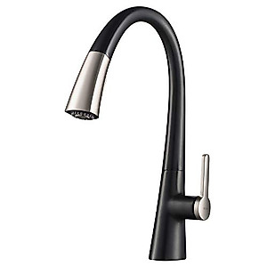 Kraus KPF-1673SFSMB Nolen Dual Function Pull, Faucets for Kitchen Sinks, Single-Handle, 16 3/8 Inch, Spot Free Stainless Steel/Matte Black