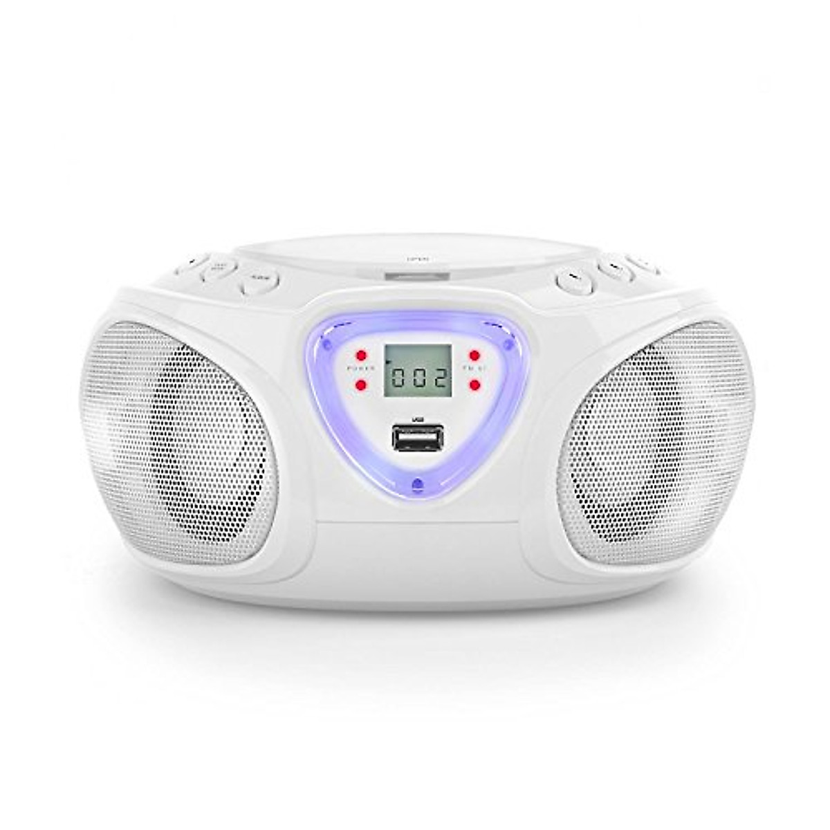 AUNA Roadie KIDS Boombox, Top loading CD Player, Bluetooth Connectivity for Smartphones, Easy AUX, USB, Radio and MP3 Connectivity, Portable, Plug in or Battery Powered, LED Display