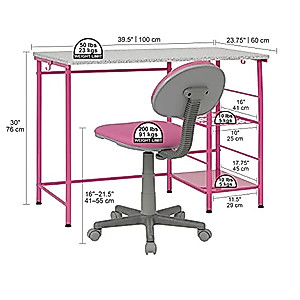 Calico Designs Study Zone II Student Desk and Task Chair 2 Piece Set, Pink