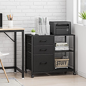 Raybee File Cabinet 3 Drawer Fabric File Cabinets for Home Office Rolling Lateral File Cabinet Printer Stand Filing Cabinet Fits A4 Letter Legal Size, 29.7" W x 26.6" H x 16.9" D