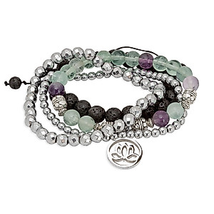 SPUNKYsoul Purple & Green Fluorite Lotus New Beginnings Bracelet Hematite for healing Stack Bracelet Set Collection
