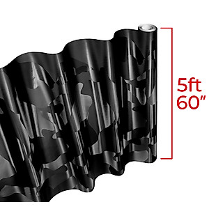 VViViD+ 2020 Edition Black Stealth Large Sized Pattern Camouflage Vinyl Car Wrap Roll (1ft x 5ft) Self Adhesive Film Air Release Technology, Scratch Resistance, Protective Liner, Bubble-Free