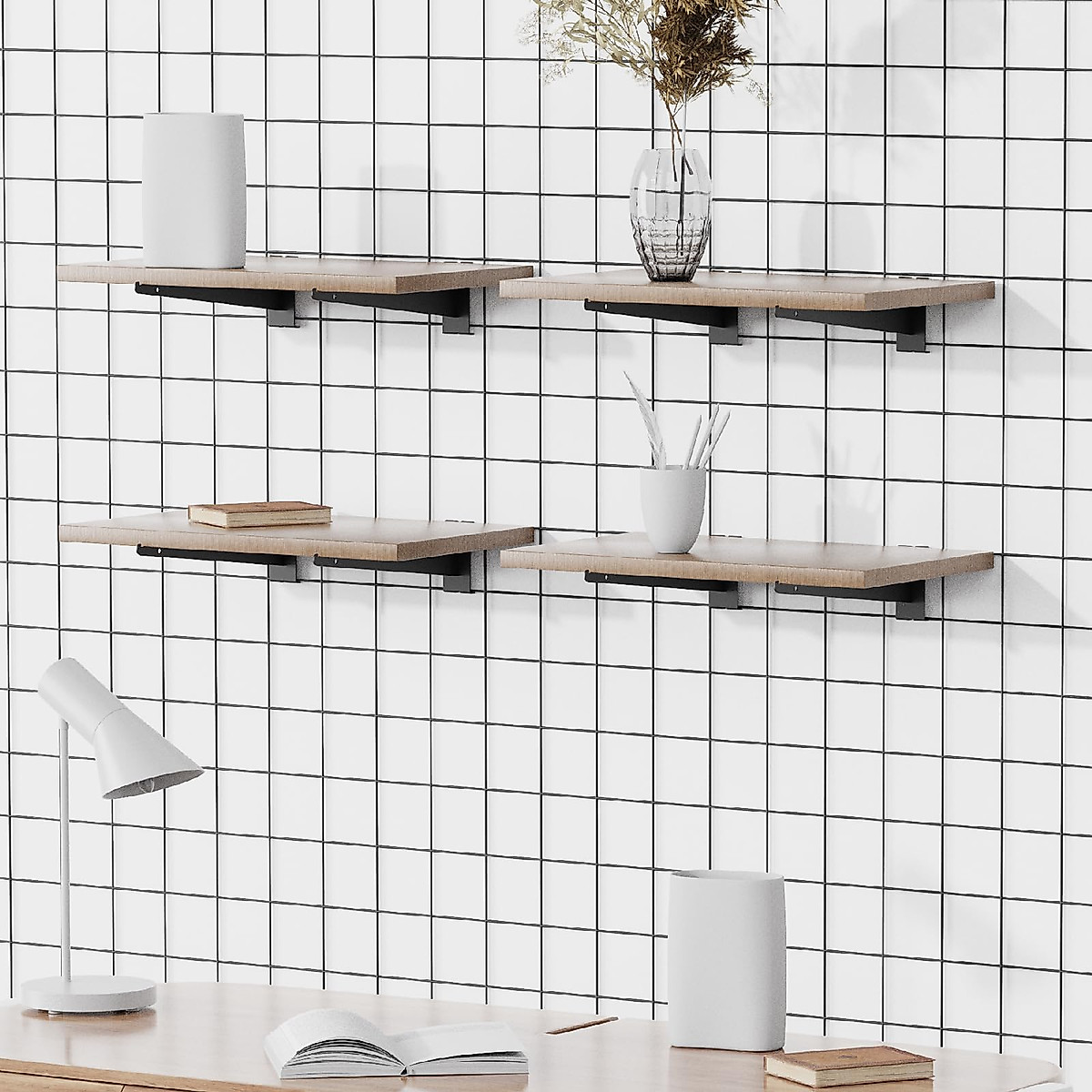 10 Pieces 12" Gridwall Shelf Bracket Black Knife Shelf Brackets for Grid Wall Shelf Bracket with Lip Heavy Duty Shelf Gridwall Accessories for All 3" Grid Panels (12 Inch, 10)