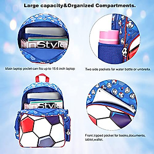 YOJOY Kids Backpack for Boys School with Lunch Box Waterproof Lightweight Bookbag for Children Elementary School Bags for Boys (Blue Football Set)
