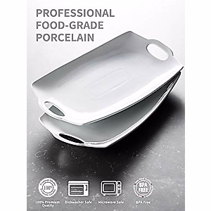 LAUCHUH Serving Platter with Handle Extra Large Porcelain Serving Tray Large Turkey Platter Perfect for Party Display 15.75-Inch, Dishwasher and Oven Safe, Set of 2, White