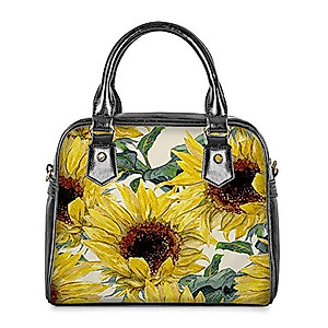 FKELYI Yellow Sunflowers Tropical Design Leather Satchel Handbags for Women Girls Shoulder Crossbody Bag Travel Shopping Totes