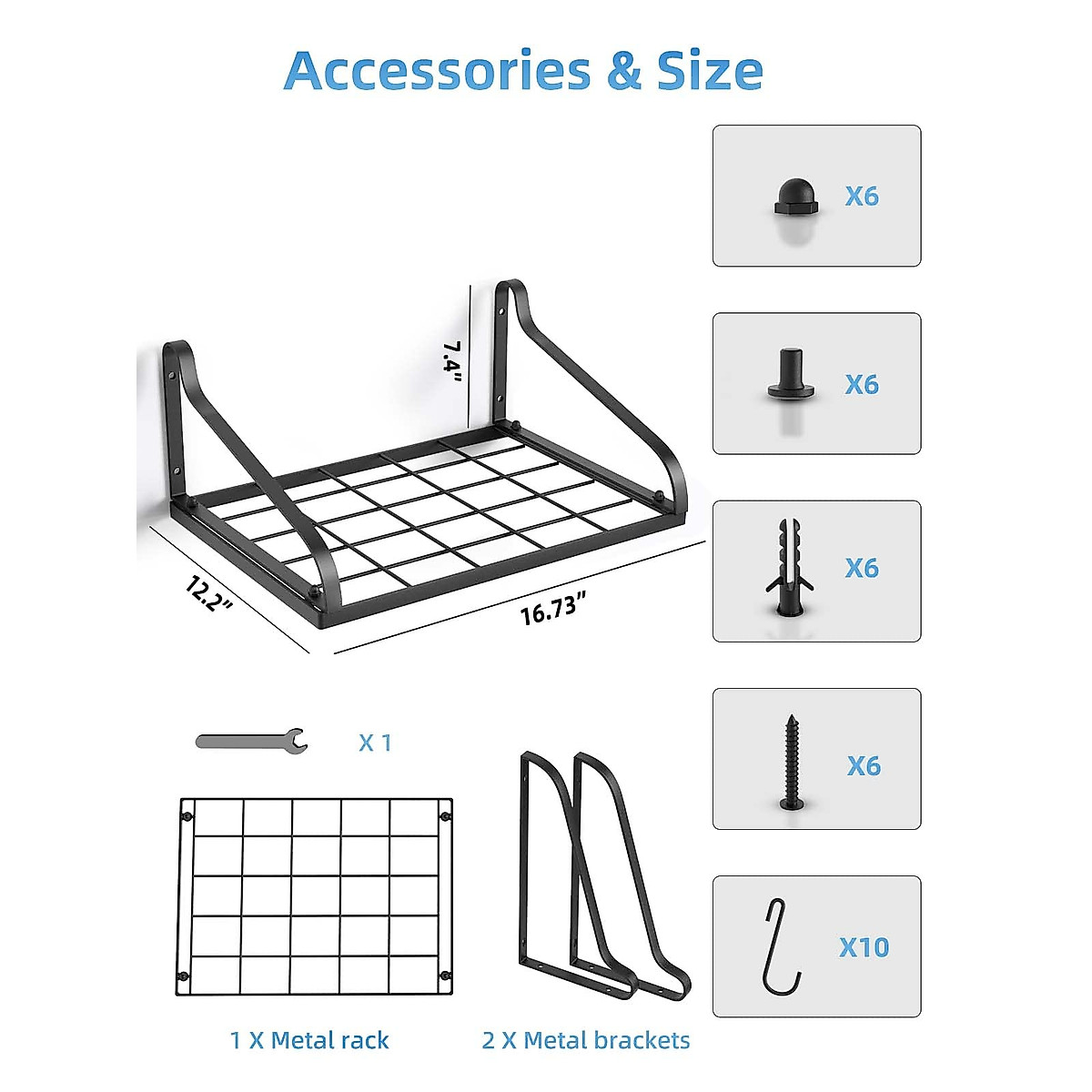 Pots and Pans Organizer - MUDEELA Hanging Pot Rack with 10 Hooks Wall Mounted Pot Pan Rack, Kitchen Wall Shelves for Cookware, 2 DIY Methods, Ideal for Pots Set, Utensils, Cookware