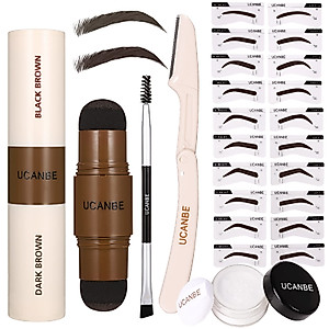 UCANBE 25PCS Eyebrow Stamp Stencil Kit With Dual-Color Eyebrow Stamp Pomade,20 Reusable Eyebrow Stencils,Finising Powder,Brush,Eyebrow Razor,Zipper Pouch,Waterproof Eye Brow Stamping and Shaping Kit04