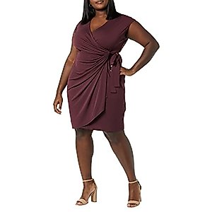 Amazon Essentials Women's Classic Cap Sleeve Wrap Dress (Available in Plus Size), Burgundy, X-Large