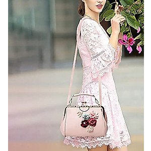 Abuyall Women's Retro Handbag Kiss Lock Shoulder Bag Vintage Purse Flowers M C