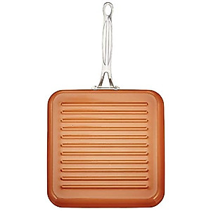 Gotham Steel Grill Pan – 10.5” Square Aluminum Grill Pan with Nonstick Surface, Sear Ridges and Stainless Steel Handle, Dishwasher and Oven Safe