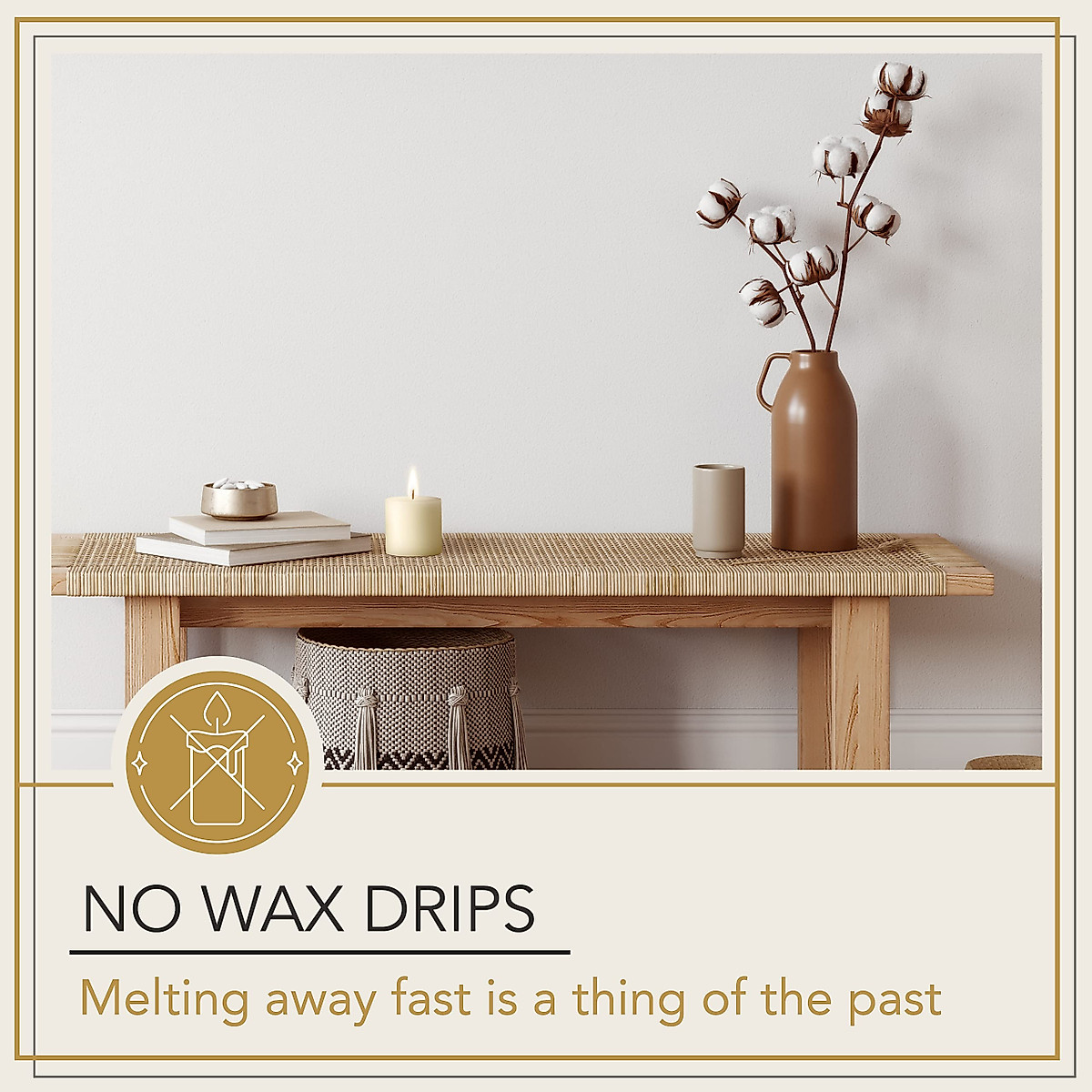 Melt Candle Pillar Candles, 3 Pack - Unscented Candles for Home, Church, Weddings, & More - 3" x 3", Ivory