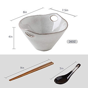 KOOV Porcelain Ramen Bowls and Spoons Set of 2 - Japanese Ramen Noodle Bowl with Chopsticks and Spoons, 26 Ounce Deep Pho Bowl, Reactive Glaze (Variable Grey)