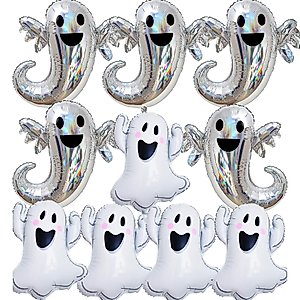 10 PCS Halloween Ghost Foil Balloons Halloween Party Mylar Balloons Spooky White Ghost Balloons for Halloween Baby Shower Birthday Party Decorations