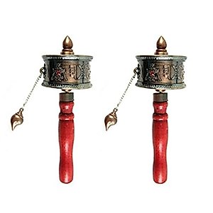 DMtse 2 X Tibetan Buddhist Om Mani Padme Hum Functioning Mini Handheld Prayer Wheel with Mantra Scroll