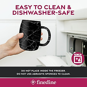 FineDine Double-Wall 18/8 Stainless-Steel Coffee Mugs with Spill-Resistant Lids Insulated Coffee Travel Mug with Comfortable Handle for Hot & Cold Drinks, Shatterproof Coffee Cups, 14 Oz. (Set of 2)